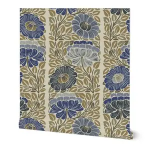 Spoonflower Zinnia Tile In 100% Natural Sisal Grasscloth Wallcovering