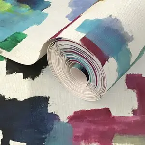 Spoonflower Paint Painting Multicolor Brushstroke Abstract 100% Natural Sisal Grasscloth Wallcovering - White