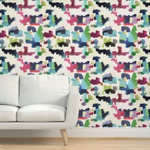 Spoonflower Paint Painting Multicolor Brushstroke Abstract 100% Natural Sisal Grasscloth Wallcovering
