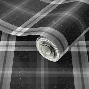 Spoonflower Plaid Galaxy Black White Night Sky Custom Pre-pasted Wallpaper - Black,white,gray