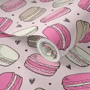 Spoonflower Macarons Macaron Sweets Bakery Candy Cookies Food Custom Pre-pasted Wallpaper - Pink,purple,gray