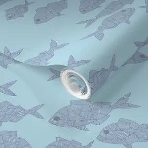 Spoonflower Fish Sea Hawaii Ocean Tide Pool Aholehole Hawaiian Custom Removable Wallpaper Blue
