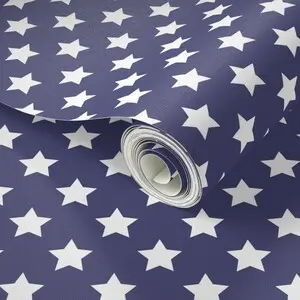 Spoonflower Stars Patriotic Memorial Day Blue White Custom Removable Wallpaper - Purple,gray,blue