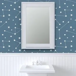 Spoonflower Stars Constellations Custom Pre-pasted Wallpaper - Blue