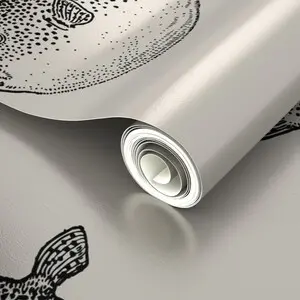 Spoonflower Blowfish Puffer Fish Masculine Nautical Beach Custom Removable Wallpaper - Black