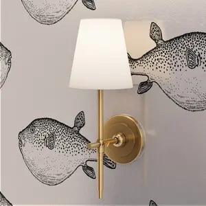 Spoonflower Blowfish Puffer Fish Masculine Nautical Beach Custom Removable Wallpaper - Black