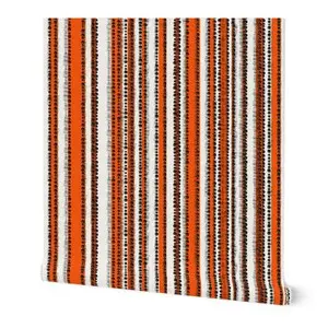 Spoonflower Stripe 100% Natural Sisal Grasscloth Wallcovering - Orange