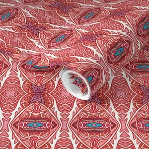 Spoonflower Red Diamond Eye Web Flames Traditional Wallpaper - Pink,blue,red