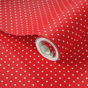 Spoonflower Red Polka Dot Custom Pre-pasted Wallpaper - Red,pink,coral