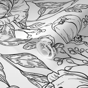 Spoonflower Black And White Botanical Flower Peony Vintage Custom Removable Wallpaper - Gray