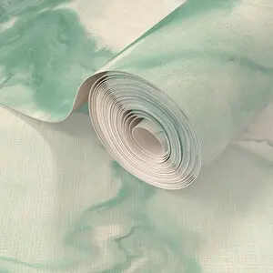 Spoonflower Watercolor Aquamarine Marble Natural Stone Marbled 100% Natural Sisal Grasscloth Wallcovering - Mint,green