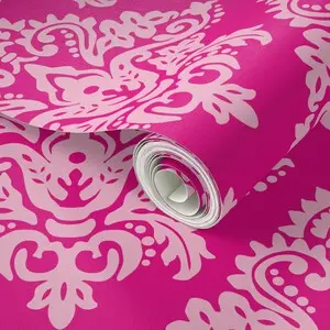 Spoonflower Damask Pattern Custom Pre-pasted Wallpaper - Pink