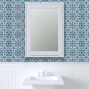 Spoonflower Tile Ice Persian Moroccan Antique Blue Cobalt Custom Pre-pasted Wallpaper