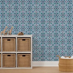 Spoonflower Tile Ice Persian Moroccan Antique Blue Cobalt Custom Pre-pasted Wallpaper