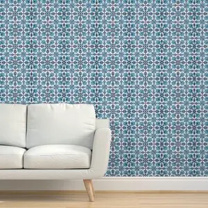 Spoonflower Tile Ice Persian Moroccan Antique Blue Cobalt Custom Pre-pasted Wallpaper