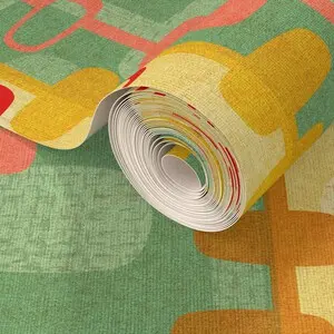 Spoonflower Cast Your Fate Jumbo 100% Natural Sisal Grasscloth Wallcovering - Green,yellow