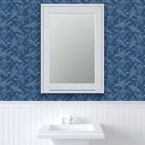 Spoonflower Sashiko Cranes Birds Japanese Origami Custom Removable Wallpaper - Blue