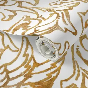 Spoonflower Dragon Medieval Damask Gilt Gold Renaissance Custom Removable Wallpaper - Gold,white,gray