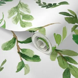 Spoonflower Leaves Branches Leaf Greenery Gold Custom Pre-pasted Wallpaper
