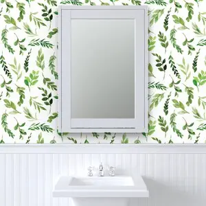 Spoonflower Leaves Branches Leaf Greenery Gold Custom Pre-pasted Wallpaper