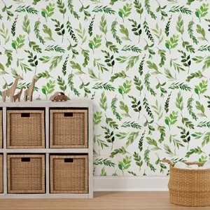 Spoonflower Leaves Branches Leaf Greenery Gold Custom Pre-pasted Wallpaper
