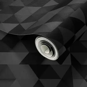 Spoonflower Black Grey Geometric Digital Triangle Futuristic Traditional Wallpaper - Black,gray