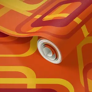 Spoonflower Vintage Yellow Red Retro Orange Mod Mid Century Traditional Wallpaper - Orange,red