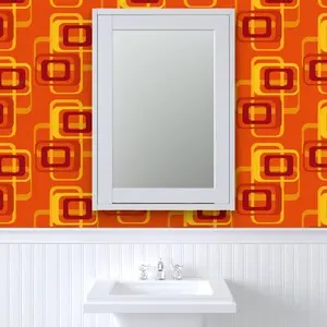 Spoonflower Vintage Yellow Red Retro Orange Mod Mid Century Traditional Wallpaper