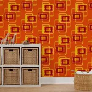 Spoonflower Vintage Yellow Red Retro Orange Mod Mid Century Traditional Wallpaper