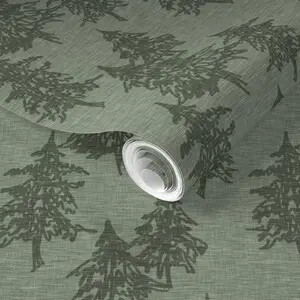 Spoonflower Small Trees Fern Forest Woodland Pine Tree Traditional Wallpaper - Green
