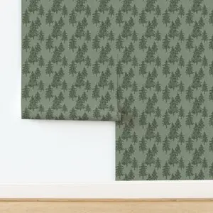 Spoonflower Small Trees Fern Forest Woodland Pine Tree Traditional Wallpaper