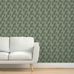Spoonflower Small Trees Fern Forest Woodland Pine Tree Traditional Wallpaper