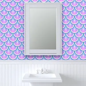 Spoonflower Citrus Scale Scallop Fruit Fruity Circle Custom Removable Wallpaper - Purple,blue