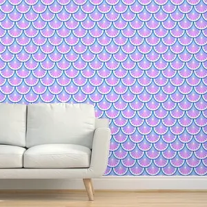 Spoonflower Citrus Scale Scallop Fruit Fruity Circle Custom Removable Wallpaper - Purple,blue