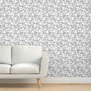 Spoonflower Bunnies Rabbits Bunny Grey Small Traditional Wallpaper - White,gray