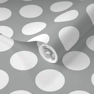 Spoonflower Polka Dot Dots Spots Circles Grey Custom Pre-pasted Wallpaper - Gray,white,blue
