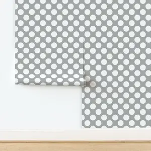 Spoonflower Polka Dot Dots Spots Circles Grey Custom Pre-pasted Wallpaper