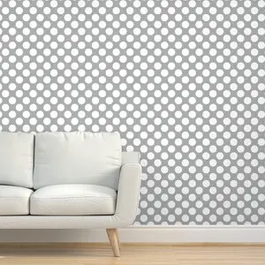 Spoonflower Polka Dot Dots Spots Circles Grey Custom Pre-pasted Wallpaper