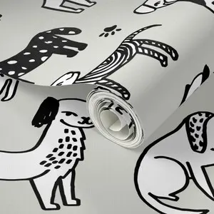 Spoonflower Dogs Pets Pet Hand Drawn Illustration Color Sweet Custom Removable Wallpaper - Beige,black,gray
