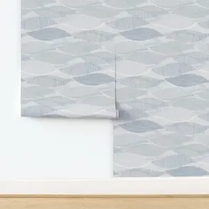 Spoonflower Gray Waves Neutral Geometric Abstract Ocean Custom Pre-pasted Wallpaper