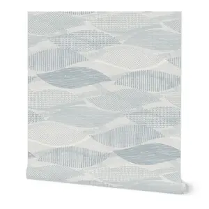 Spoonflower Gray Waves Neutral Geometric Abstract Ocean Custom Pre-pasted Wallpaper