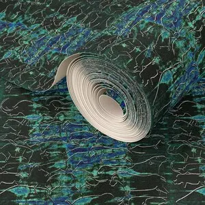 Spoonflower Cave Art Of Le Chauvet Caves In Blue Dk 100% Natural Sisal Grasscloth Wallcovering - Green