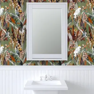 Spoonflower Bush Australia Sydney Kookaburra Cockatoo Custom Pre-pasted Wallpaper - Brown,gray