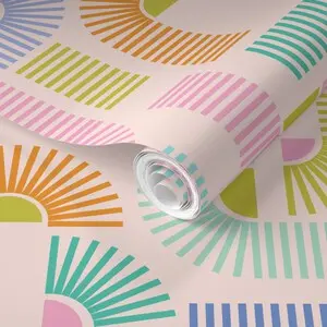 Spoonflower Slinky Custom Pre-pasted Wallpaper - Pink,brown,teal