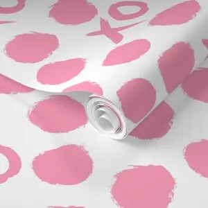Spoonflower Pink Hearts Dots Valentines Love Traditional Wallpaper - Pink,white,red