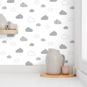 Spoonflower Clouds Sky And White In Grey Custom Removable Wallpaper