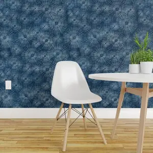 Spoonflower Batik Shibori Tie Dye Traditional Wallpaper - Blue