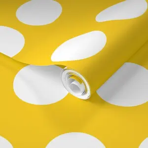 Spoonflower Polka Dots Large Circles Yellow And White Traditional Wallpaper Yellow,green,gray