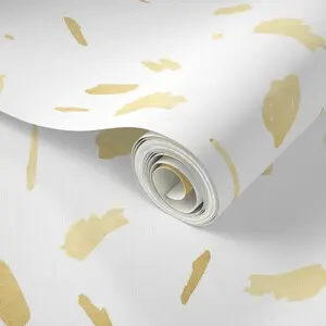 Spoonflower Daubs Brush Stroke Gold Paint White And Shiny Custom Removable Wallpaper - Gold,white,gray
