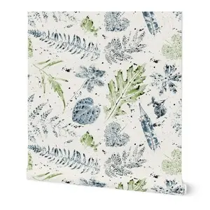 Spoonflower Painterly Leaves Blue 100% Natural Sisal Grasscloth Wallcovering